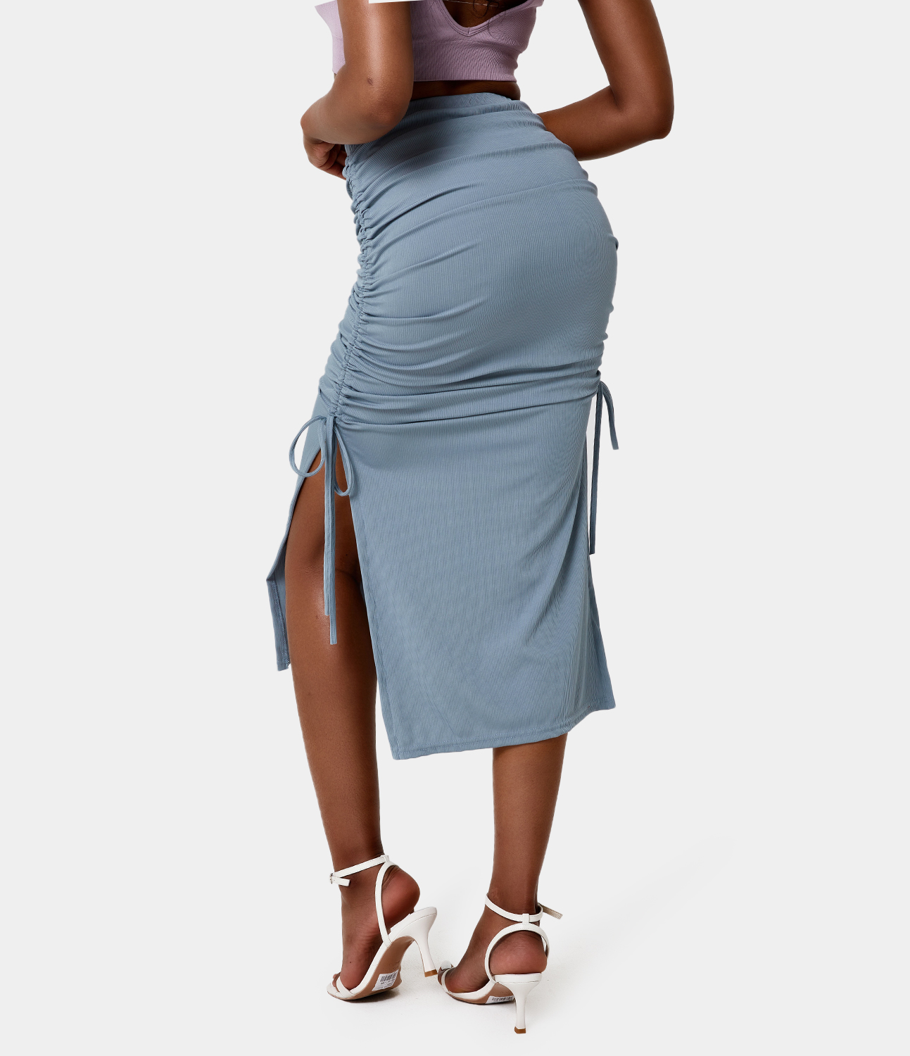 Women's In My Feels High Waisted Ruched Drawstring Split Hem Ribbed ...