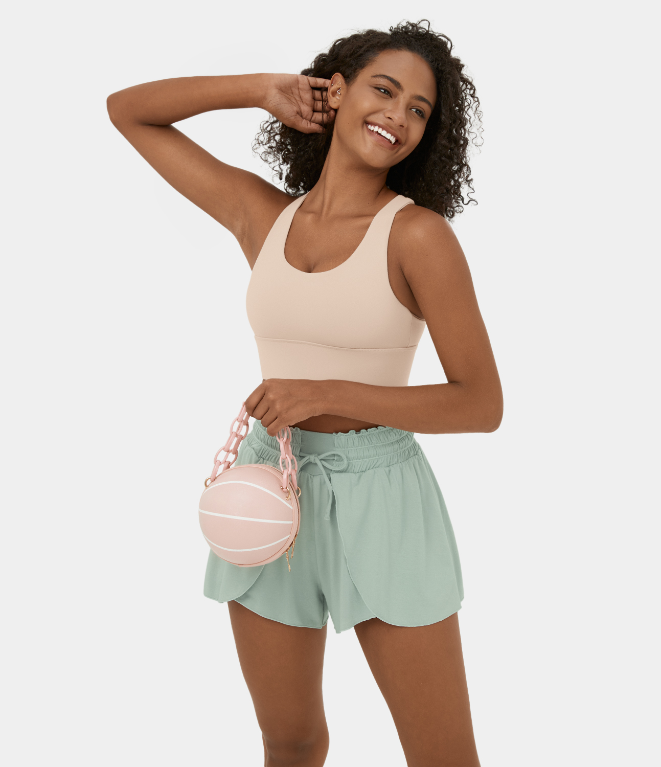 Womens High Waisted Elastic Waistband Drawstring Flowy Stacked Casual