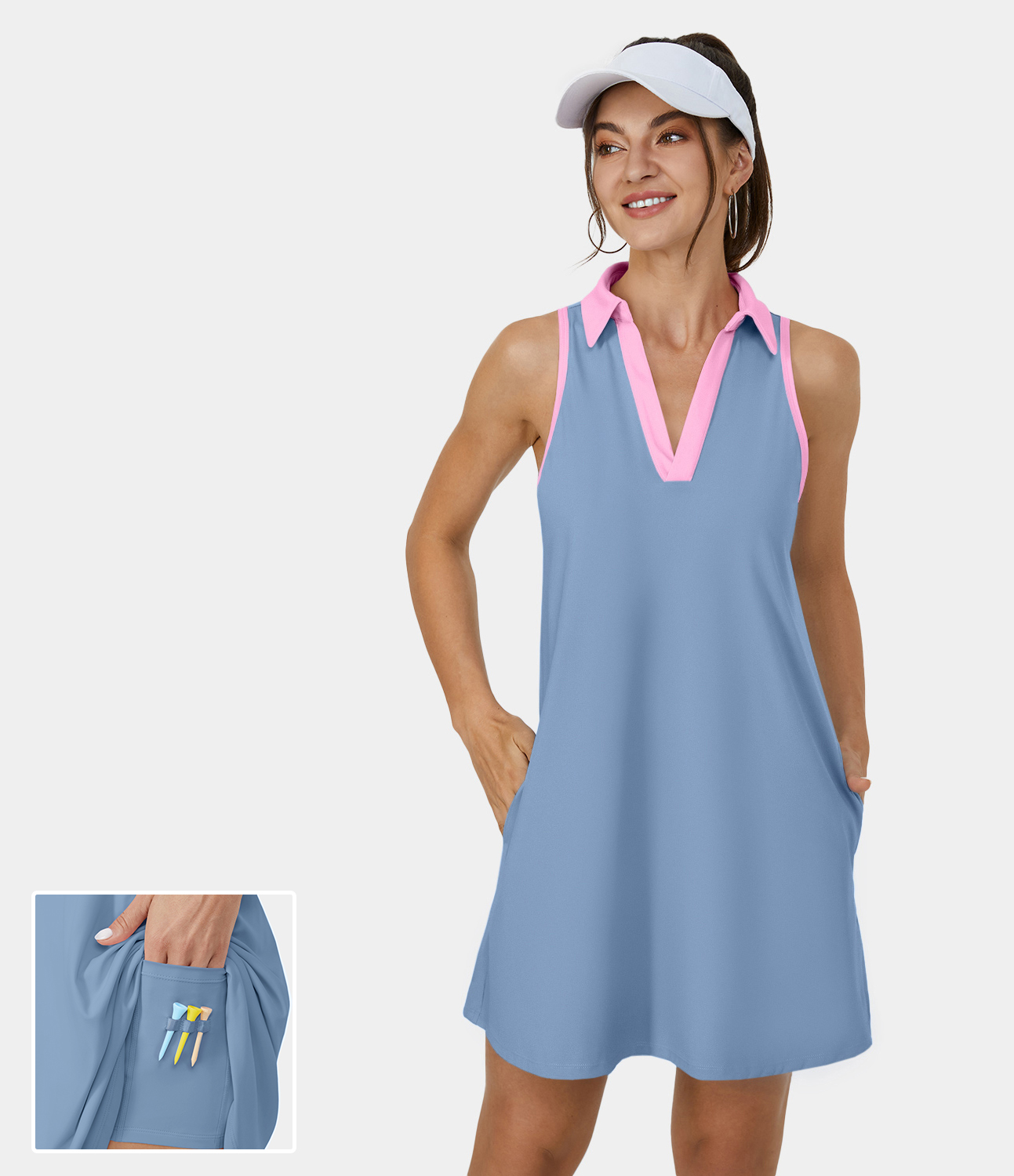 Vestido de golf de 2 piezas con cuello V y bolsillo lateral Cloudful ...