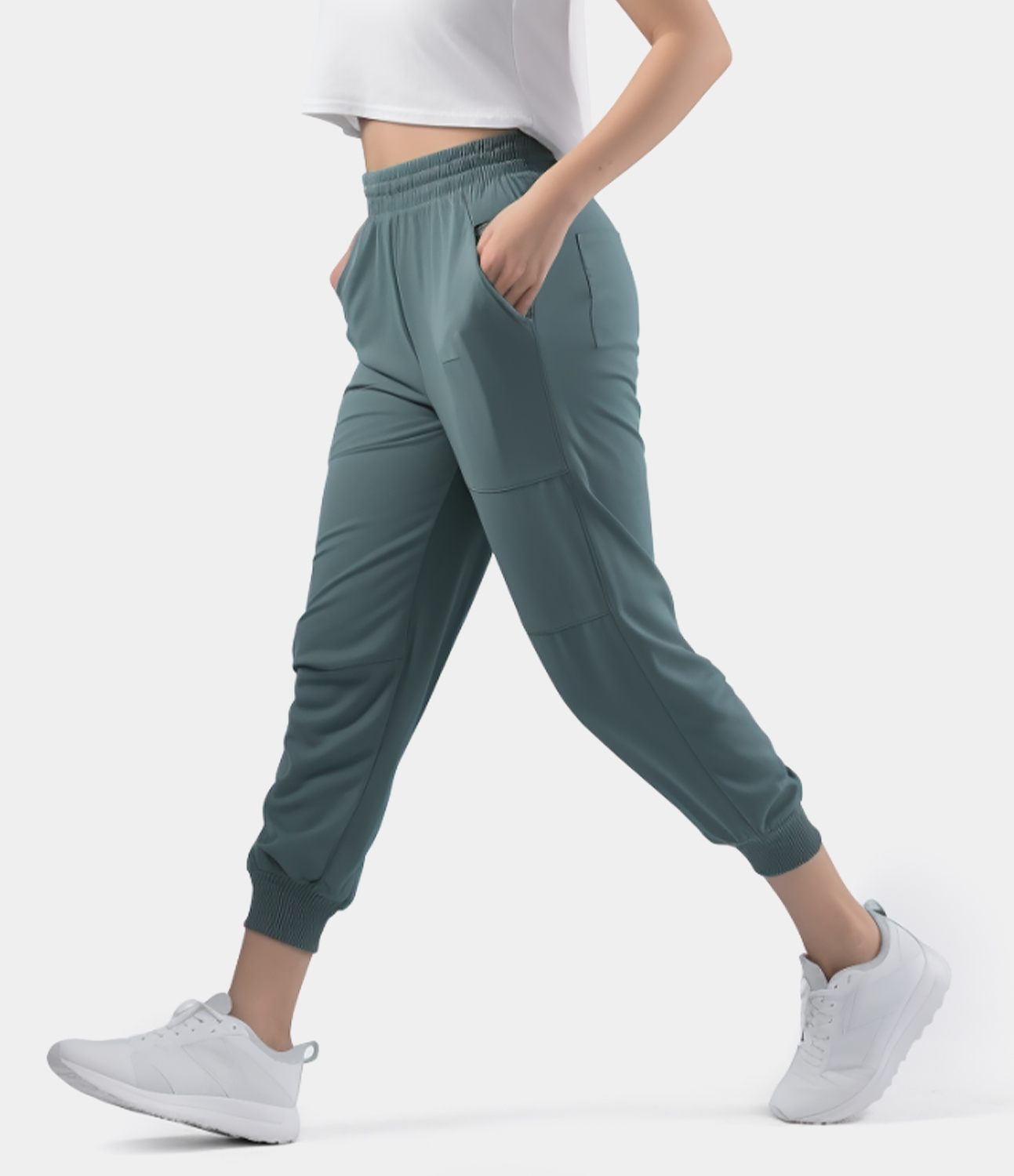 Women's High Waisted Elastic Multiple Pockets Plain Capri Casual ...